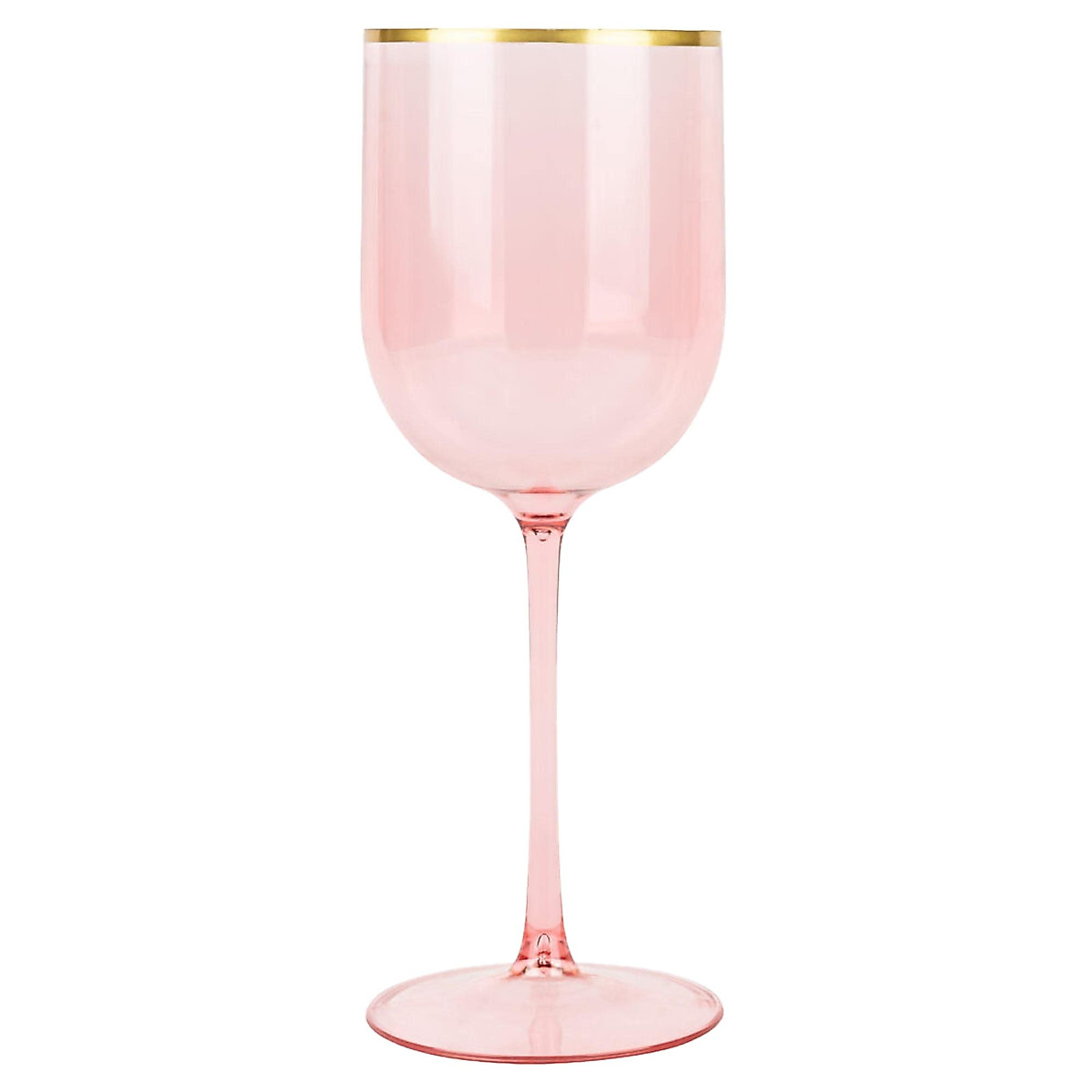 EcoQuality Translucent Plastic Pink Wine Glasses with Gold Rim - 12 oz Wine Cups with Stem, Disposable Shatterproof Wine Goblets, Reusable, Elegant Drink Cup Tumblers Weddings, Party (2 PACK)