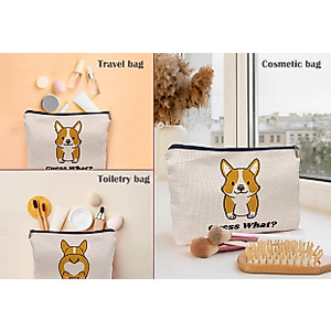 Lacosu Cute Cartoon Corgi Funny Corgi Mom Makeup Bag Make up Cosmetic Bag Small Zipper Pouch, Birthday Gifts for Dog Lovers Corgi Owners Women