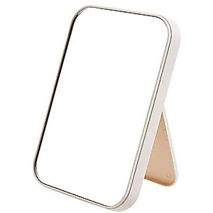 Coobbar Desktop Foldable Makeup Mirror Simple Portable Princess Mirror Square Makeup Mirror Small Mirror with Stand for Women (Beige)