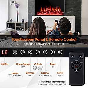 GOFLAME 34 Inch Electric Fireplace Insert, Freestanding & Recessed Ultra Thin Electric Fireplace with 5100 BTU Heat Output, 4 Flame Bed & Flame Colors, Remote Control, Overheat Protection, 750W/1500W