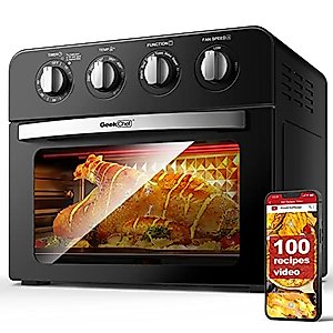 GeekChef Air Fryer Oven, 24.5QT Toaster Oven Air Fryer Combo with 4 Accessories, Large Convection Ovens Countertop, 100 Online Recipes, Black