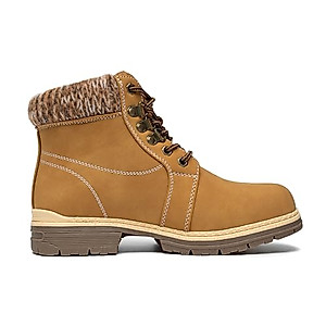 COTTIMO Winter Snow Hiking Boot for Women - Casual Brown Combat Non-slip Work Ankle Boot Clearance Backpacking Boots Leather Waterproof Hiking Shoes Wedge Platform Heel Booties LMW18-CAMEL-10