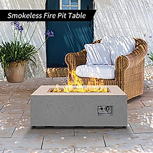 Kante 42 Inches Outdoor Propane Fire Pit Table, Rectangular Concrete Smokeless Gas Fire Pit Table for Patio Garden, 50,000 BTU Stainless Steel Burner, Waterproof Cover, Light Gray