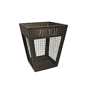 Rae Dunn Mini Waste Basket - Metal and Wood Trash Bin with Decorative Print for Home, Office, Bathroom - Stylish Design for Any Interior Décor
