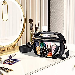 Fibrdoo Clear Bag Stadium Approved, Leather Clear Crossbody Purse Bag for Concerts Sports Events Festivals (Black)