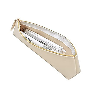 Funny live Portable Pencil Bag Pen Case Cosmetic Bag, Candy Colors Leather Stationery Pouch Slim Zipper Bag School/Office Supplies Bag Case for Pens, Pencils, Markers, Lipsticks, Makeup Brush (White)