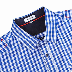 Clearlove Men's Long Sleeve Checkered Bavarian Oktoberfest Shirt for Lederhosen Blue S