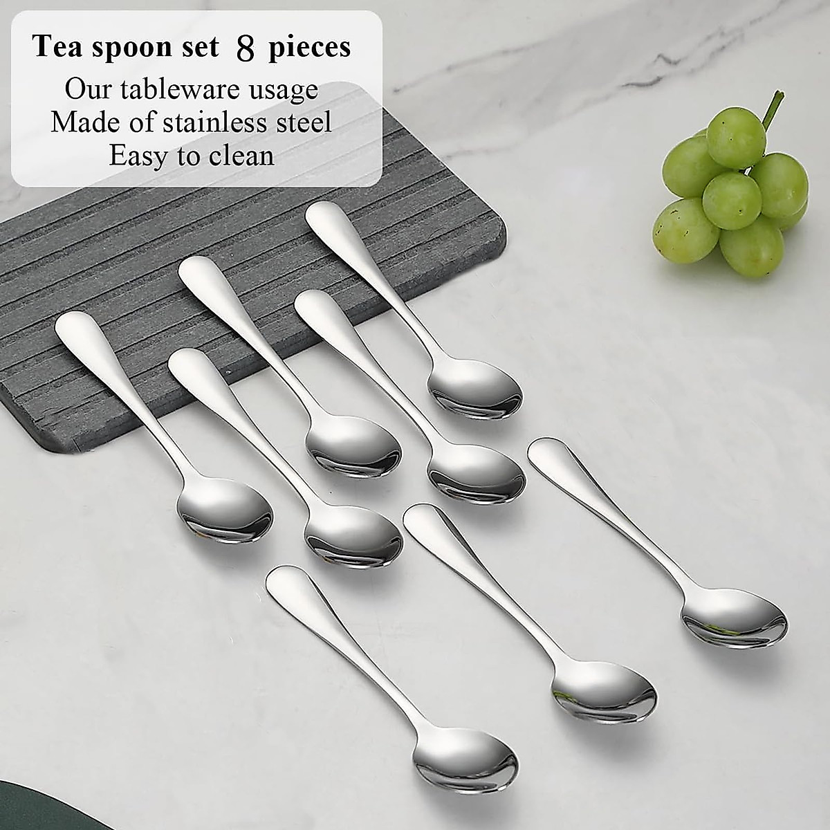 ITITT 8 Piece Tea Spoon,5.4 Inches,Coffee Spoon,18/10 Stainless Steel Demitasse Espresso Spoons,Dessert Spoons,Dishwasher Safe(Silver)