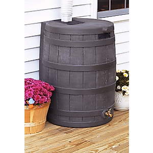 Good Ideas Rain Wizard 50 Gallon Plastic Rain Barrel for Outdoor Rainwater Collection and Storage Features a Metal Spigot and Flat Back Design, Oak