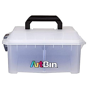 ArtBin 6816AG Sidekick Cube Carrying Case with Paint Pallet Tray, Portable Art & Craft Organizer with Handle, [1] Plastic Storage Case, Clear