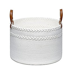 OTON HOME Dual Braided True White Farmhouse Basket - XX Large Woven Baskets for Storage - Big Baskets for Blankets in Living Room - Baby Toy Basket - Laundry Basket Woven - Nursery Storage Basket