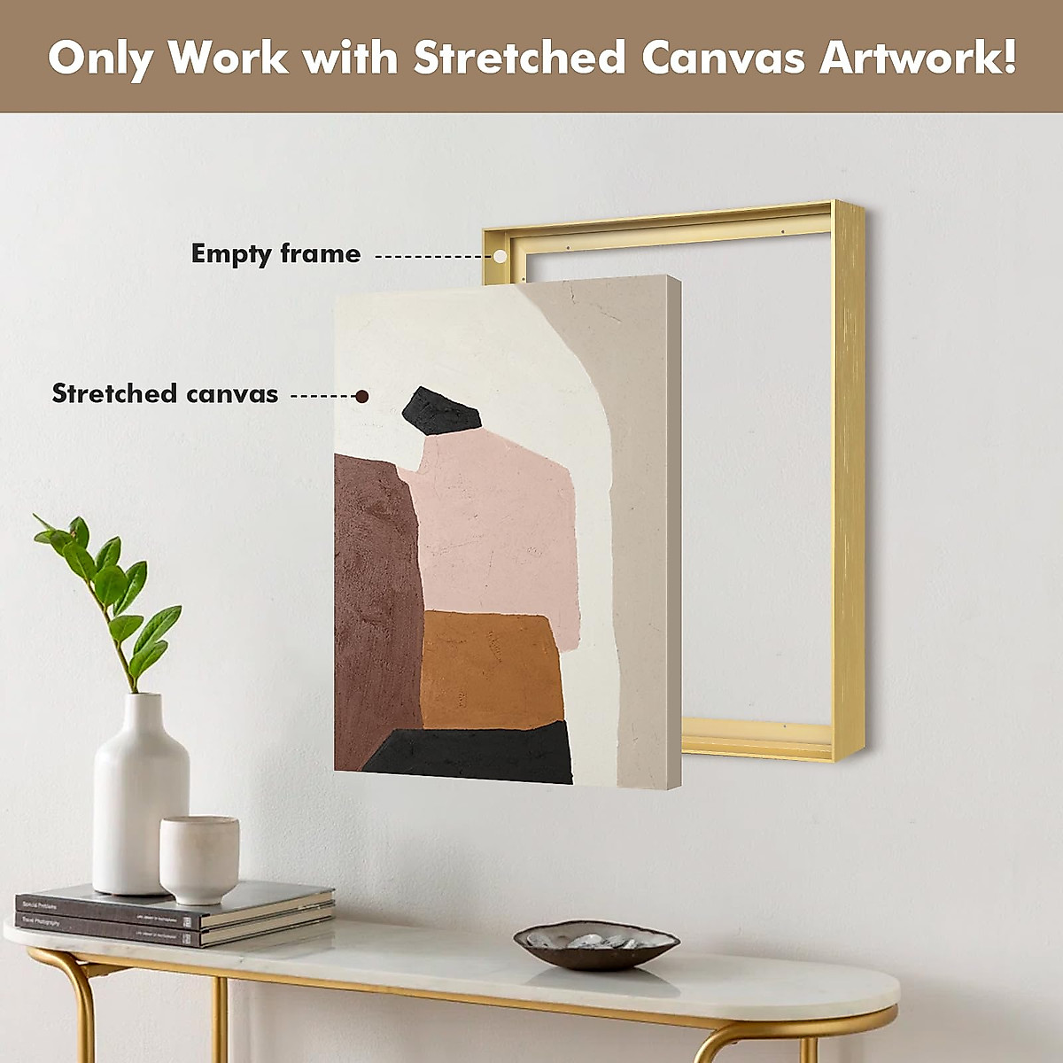 Floating Frame for 16x20 Canvas Paintings, DIY Metal Canvas Frame with 1.5" Deep, Modern Floater Frame for Oil Paintings Portrait Landscape Living Room Bedroom Home Office Wall Art Decor (Gold)