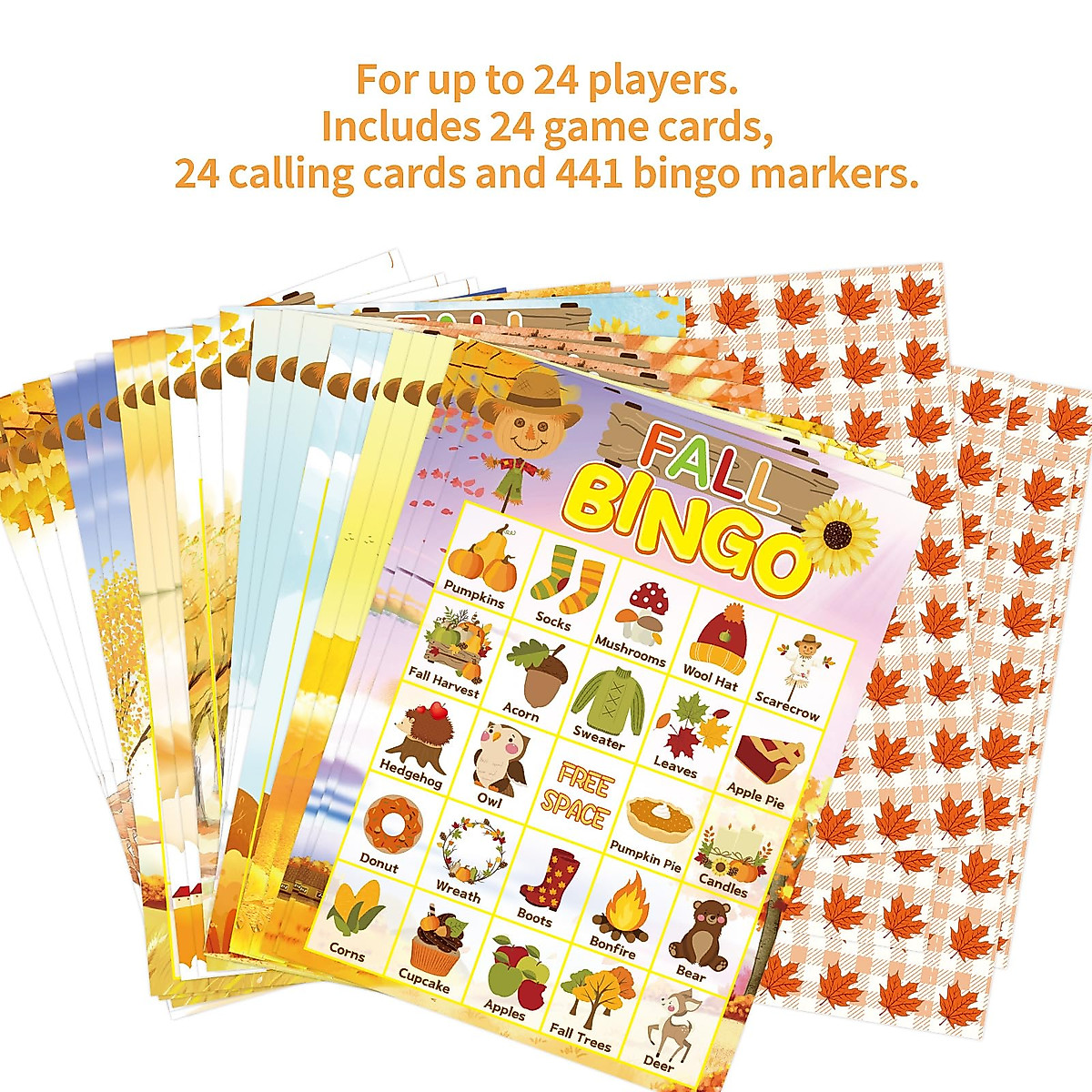 Fall Bingo Game for Kids 24 Players Happy Harvest Thanksgiving Party Game Supply