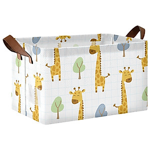 RunningBear Giraffes Tree White Large Storage Bins Storage Basket for Shelves Decorative Closet Organizers Storage with Handles for Home Nursery