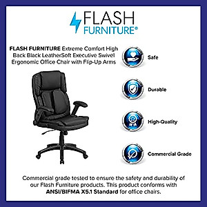 Flash Furniture Hansel Extreme Comfort High Back Black LeatherSoft Executive Swivel Ergonomic Office Chair with Flip-Up Arms