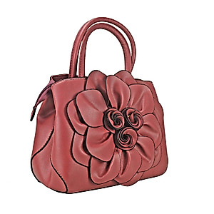 Sibalasi Women’s Flower Leather Top-Handle bag Small Floral Shoulder Bag Designer Handbags Handmade Purse (B-PI)