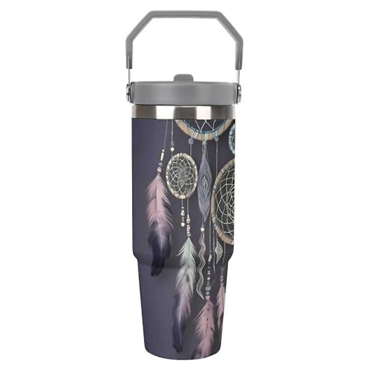 WITHSBKK 30oz Car Cup Dream Catcher Printed with Portable, Stainless Steel Travel Mug, Vacuum Insulated Tumbler And Straw, Leakproof for Car & Outdoor, UV Printed Design