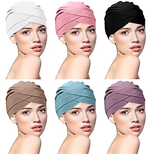 Coume 6 Pcs Slouchy Turban Hats Cancer Headwear Cancer Sleep Cap Lightweight Stretchy Turban Head Wrap Head Covering, 6 Color (Vivid Color)