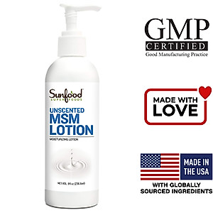 Sunfood Superfoods Unscented MSM Lotion. 8 oz Bottle