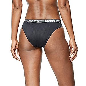 Speedo Women's Standard Swimsuit Bottom Bikini Creora Highclo Hipster, Rib Black, Medium