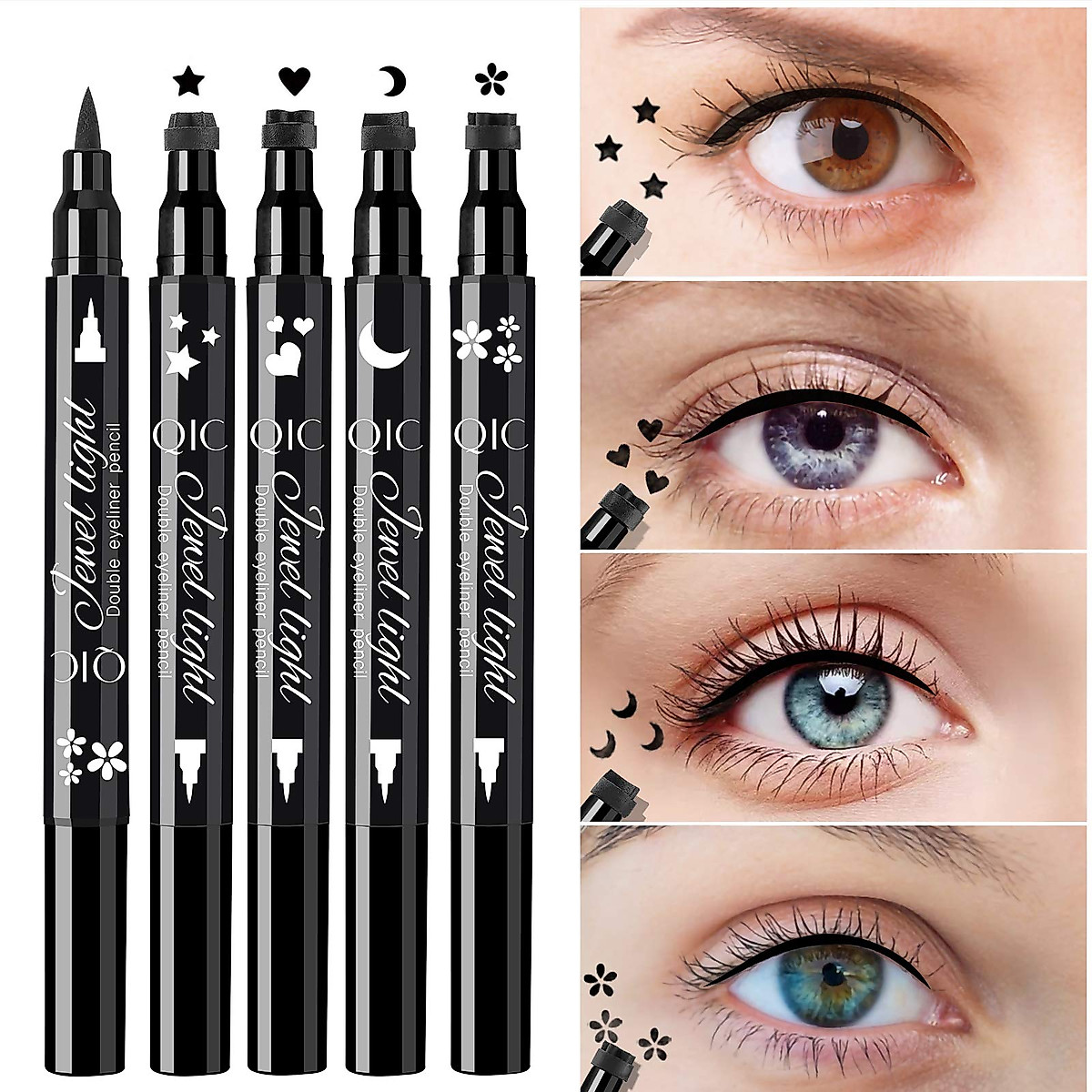 Jutoe 1Pcs Dual Ended Eyeliner Stamp,Waterproof Liquid Eyeliner With Heart Seal Stamp,Long Lasting Seal Eyeliner Pen For Makeup,Eye Decoration Eye Liner Makeup Tool Black No smudge (02# Heart)