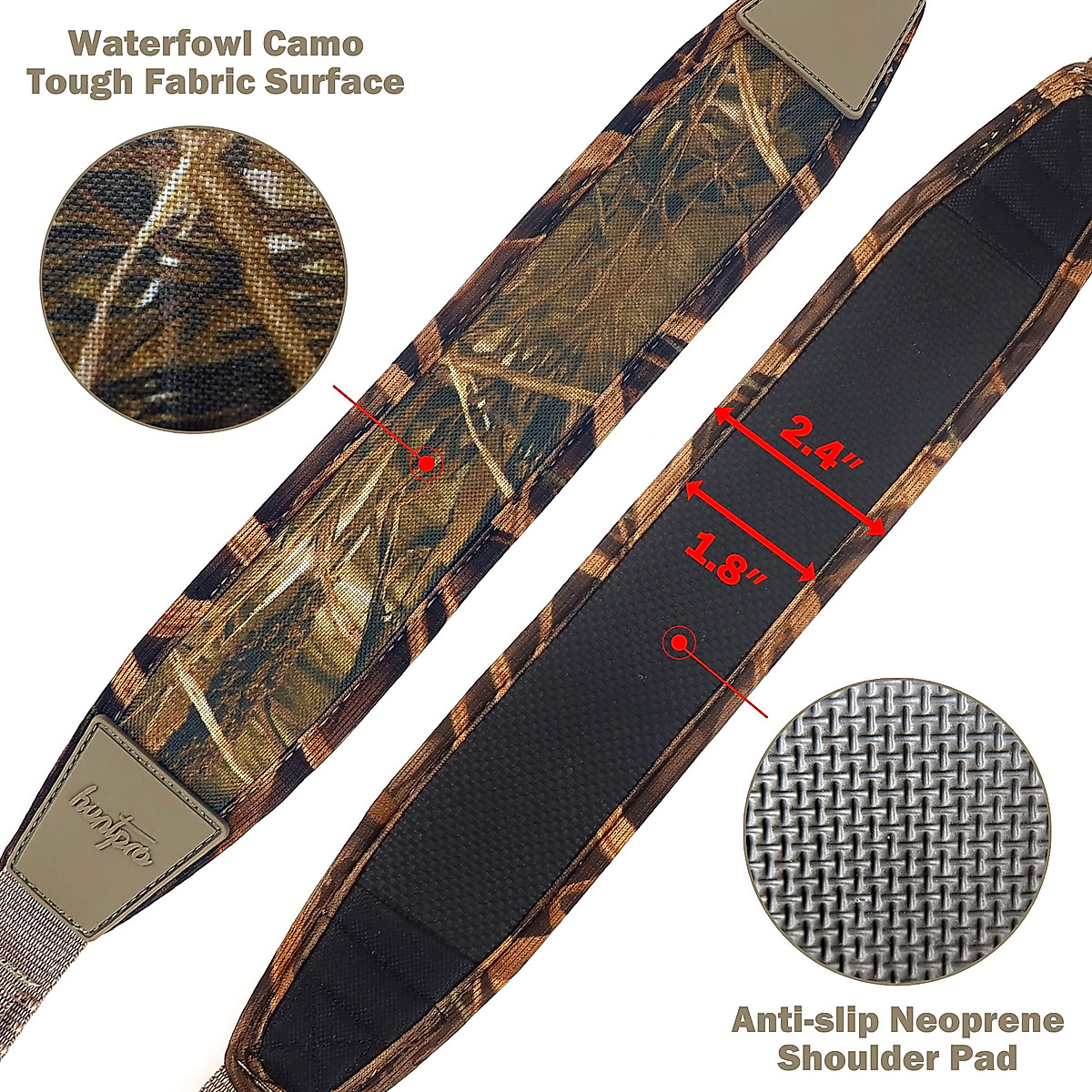 HUNTPAL 2 Point Gun Sling for Rifle Shotgun Corssbow, Length Adjustable Comfortable Neoprene Padded Shoulder Strap Hunting Sling w/o Swivels, Classic Airsoft Crossbow Gun Strap with Thumb Hole