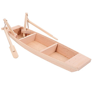 Unfinished Wooden Rowboat, Mini Wood Boat Model Figurine forIY Crafts School Project Birthday Party Home Office Table Decoration