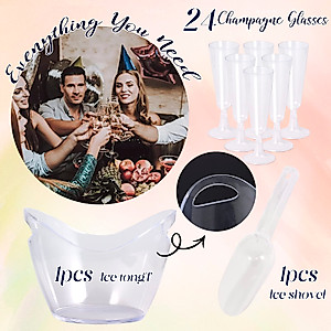 Barafat Ice Buckets for Parties (4L) & Ice Bucket Scoop & 24 Mimosa Glasses (5 Oz), Acrylic Champagne Bucket with Plastic Champagne Flutes, Clear Drinks Beverage Tub for Cocktail Bar