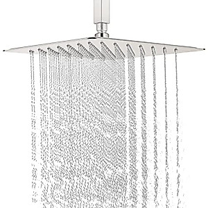 Cinwiny 12 Inch Shower Head Rainfall Brushed Nickel Luxury Square SUS304 Rain Showerhead High Pressure 1/16" Ultra-thin Adjustable Angles Waterfall Full Body Coverage with Silicone Nozzle