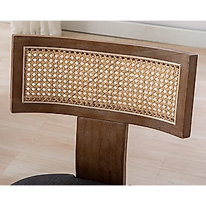 CIMOTA Upholstered Rattan Dining Chairs Set of 2 Mid Century Modern Kitchen & Dining Room Chairs Linen Farmhouse Armless Side Chair with Wood Frame/Curved Backrest, Charcoal