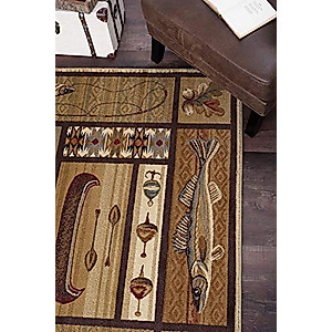 Lodge Retreat Novelty Lodge Pattern Beige Rectangle Area Rug, 8' x 10'