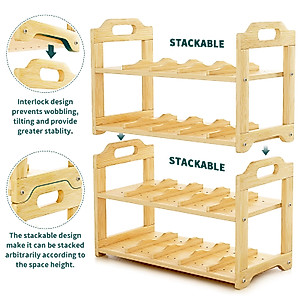 KOK KAY Water Bottle Organizer, Stackable Bamboo Water Bottle Holder, 20 Freestanding Wine Rack Storage - 4-Layer Adjustable Water Bottles Storage Organizer Rack