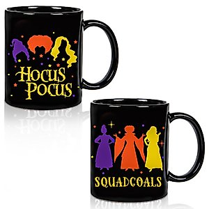 Whaline 2Pcs Halloween Mug Set 12oz Witch Coffee Mugs Hocus Pocus Ceramic Drinking Mugs for Home Table Centerpieces Housewarming Gift Office School