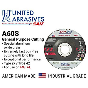United Abrasives-SAIT 22021 A60S General Purpose Cut-Off Wheels (Type 27/Type 42 Depressed Center) 4 1/2" x .045" x 7/8", 50-Pack