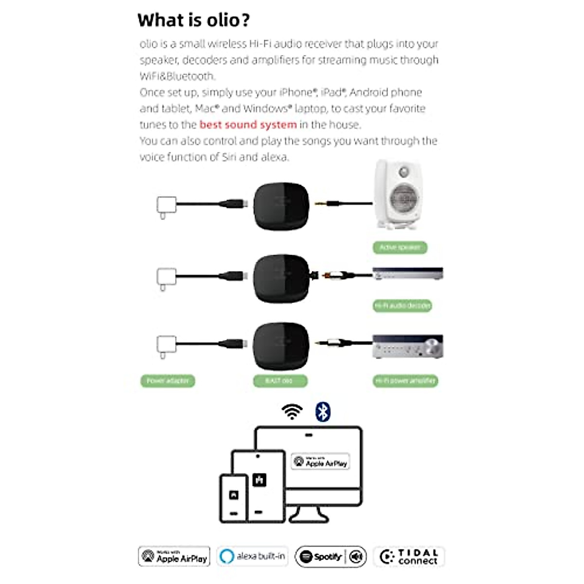 iEAST Olio AirPlay 2 Streaming Audio Receiver Adapter Works with Siri WiFi and Bluetooth Spotify&Tidal Connect Direct Multiroom Multizone Supporting 192khz/24bit Hi-Res Audio