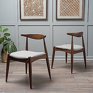 Christopher Knight Home Francie Fabric with Walnut Finish Dining Chairs, 2-Pcs Set, Light Grey / Walnut