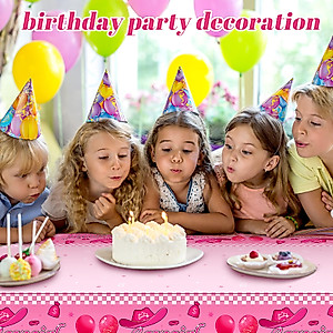 HyDren 3 Pcs Pink Cowgirl Party Tablecloth 54 x 108 Inch Western Disco Cowgirl Birthday Decorations Disposable Plastic Table Cover Rectangular Horse Party Supplies for Girls Boys Baby Shower