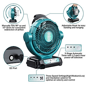 DTEZTECH Cordless Fan Powered by Makita 18V LXT Lithium-ion Battery/DC Cord, Floor Fan Battery Operated, 8-1/2" Fan for Camping, Gym, Garage, Travel, Office, Bedroom