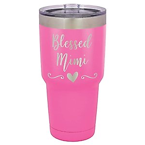 BLESSED MIMI Pink 30 oz Tumbler With Straw and Slide Top Lid | Stainless Steel Travel Mug | Compare To Yeti Rambler