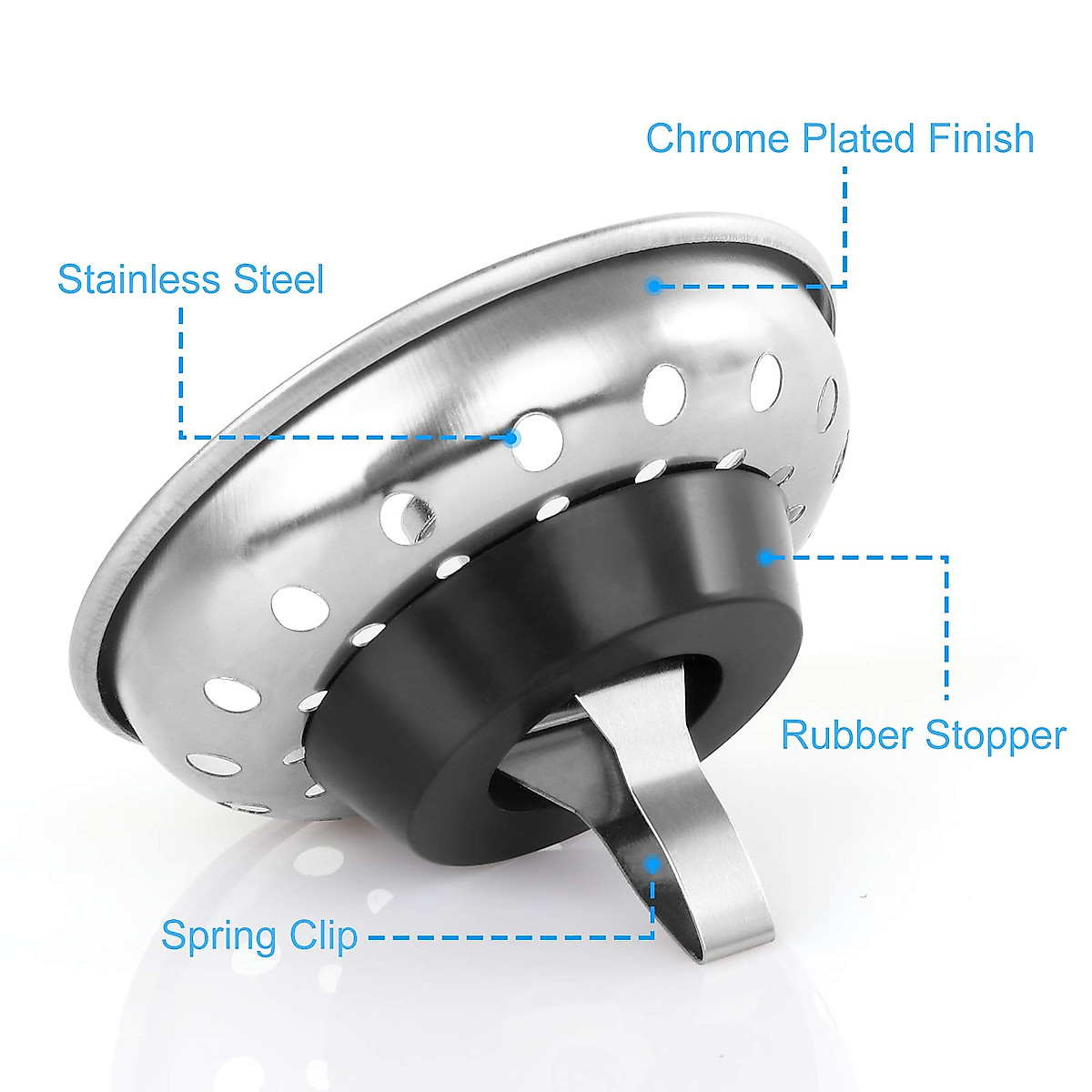 AFANTY 2PCS Kitchen Sink Strainer Stopper 2 in 1, Spring Clip Plunger, Replacement for Standard Drains(3-1/2 Inch), Chrome Plated Stainless Steel Body with Rubber Stopper