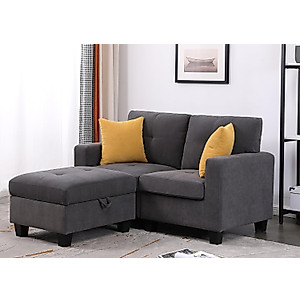 asunflower Small Chaise Couch Loveseat Sofa with Storage Ottoman Velvet L Shape Small Sofa Couch for Bedroom,Office, 2 Seater Couch for Small Room
