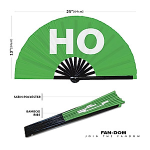 Ho hand fan foldable bamboo circuit hand fan funny gag slang words expressions statement gifts Festival accessories Rave handheld Circuit event fan Clack fans (Green)