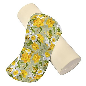Vnurnrn Retro Flower Faffodils Leaves Neck Support Pillow Round Neck Roll Bolster Cylinder Pillow Cervical Pillows Round Neck Pillow for Leg Knee Back Head Support for Camp Study Work Men