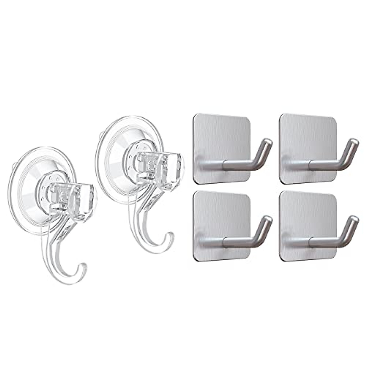 VIS'V 2 Pcs Suction Cup Hooks and 4 Pcs Adhesive Hooks