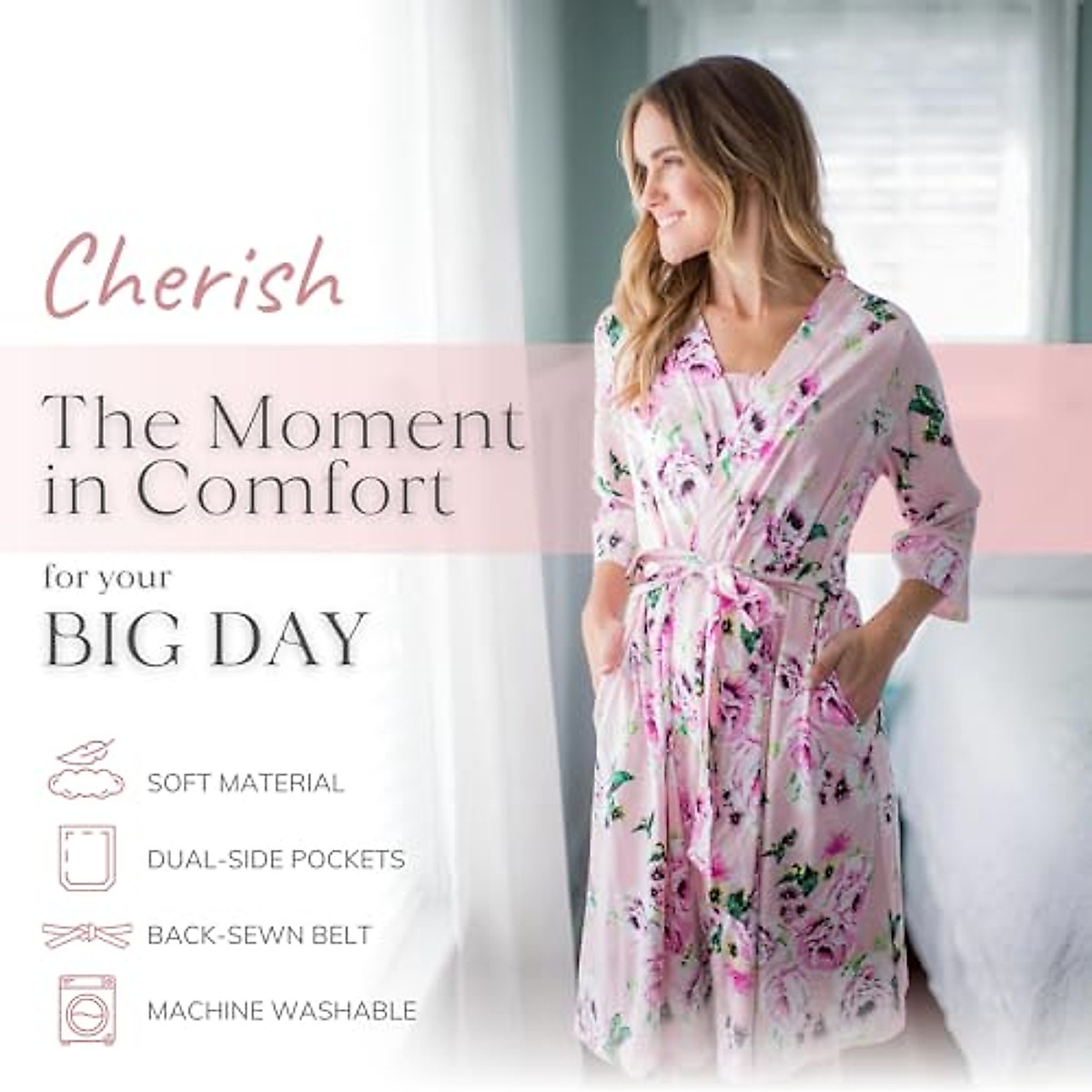 Baby Be Mine Maternity Robe & Swaddle Set – Mommy and Me Hospital Outfits, Labor Delivery Gown, Matching Newborn Hospital Set (Large)