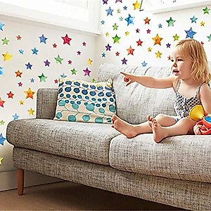 Coobbar 147 Count Multi Size Polka Wall Decals, Peel and Stick Wall Stickers, Rainbow Wall Decals for Kids Room, Living Room, Bedroom(Round and Star)