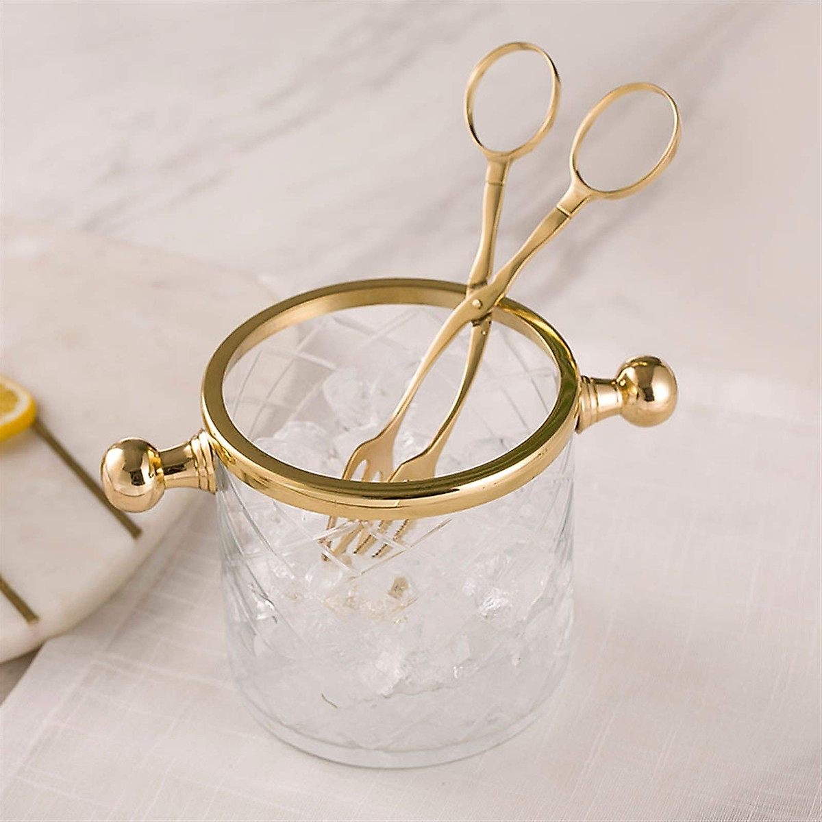 SOSSEG Ice Bucket, Ice Bucket, Handmade Glass ice Bucket with ice Clip Dining Table Cooler Wine Wine Rack ice Bucket Champagne can Cooler Wine Chiller Bucket