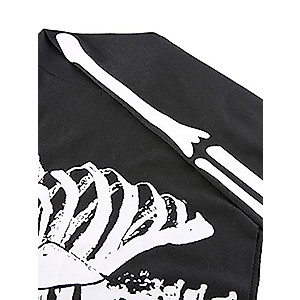 farrubbyine8 Women Gothic Crop Sweatshirt Skeleton Halloween Long Sleeve Hoodie Top Casual Goth Pullover Crop Top (C Skeleton, Large)