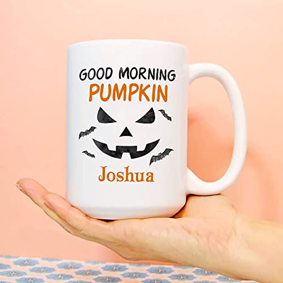 Good Morning Pumpkin Halloween Coffee Mug Cups 11oz 15oz, Personalized Scary Pumpkin Face Ceramic Mug Gifts For Halloween, Custom Pumpkin Ghost Coffee Cup With Name, Halloween Custom Mug