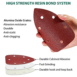 60PCS Triangular Sander Sandpaper, HYCHIKA Detail Sander Sandpaper Assorted 60/80/100/120/180/240 Grits with 6 Holes for Wood Sanding, Fit 3.92inch Qscillating Multi Tool Sander Machine